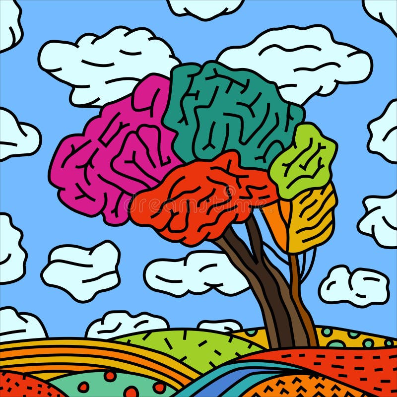 Brain in a Shape of Tree in a Vibrant Spectrum of Colors. Creative ...