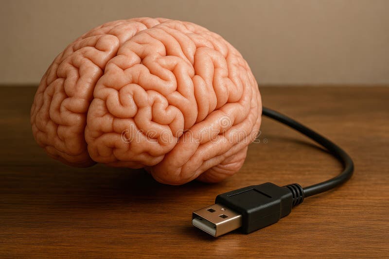 A Brain with a USB Cable Connected is a Symbol of Digital Consciousness ...