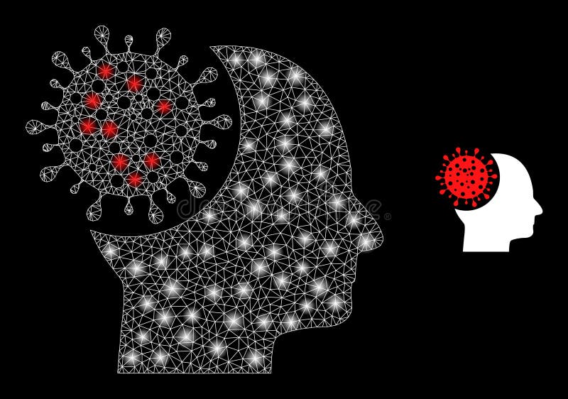 Brain Virus Icon - Polygonal Mesh with Glare Dots Stock Vector ...