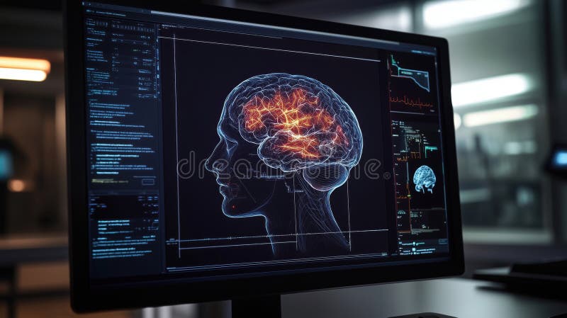 Brain Visualization on Computer Screen, Showcasing Neural Activity and Data Analysis Stock Image ...