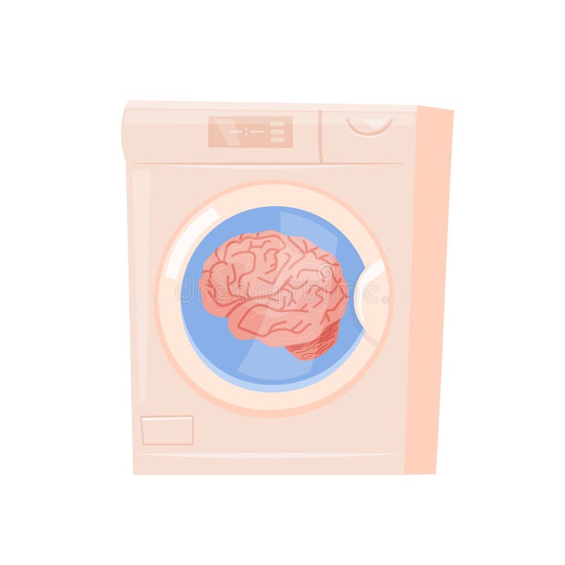 Brain Washing Image in Cartoon Style. Editable Vector Illustration ...