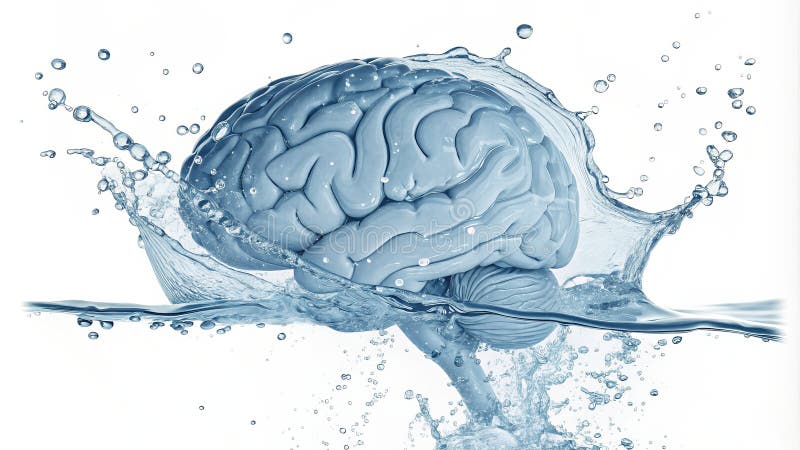 Brain in Water 3D Render, Splash, Hydration Concept Stock Illustration ...