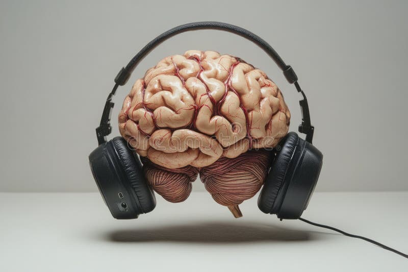 Brain Wearing Headphones, Representing the Concept of Learning and ...