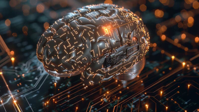 A Brain with Wires and Circuits on Top Stock Photo - Image of padlock ...