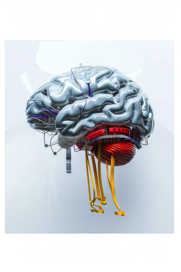 A Brain with Wires and Tubes on it Stock Image - Image of generated ...