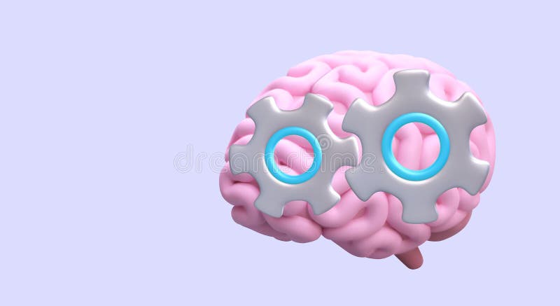 Brain Work, Brainstorming. 3D Pink Brain, Gears Stock Vector ...