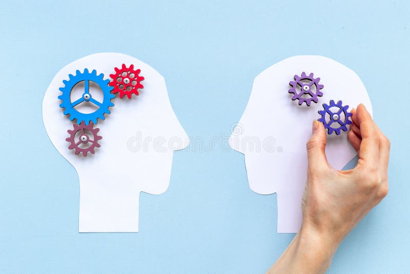 Brain Work - Gears on Two Paper Human Heads. Teamwork Concept Stock ...
