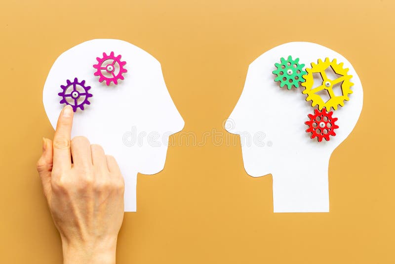 Brain Work - Gears on Two Paper Human Heads. Teamwork Concept Stock ...