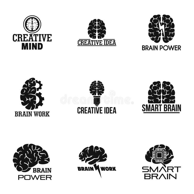 Brain Work Logo Set, Simple Style Stock Vector - Illustration of logo ...