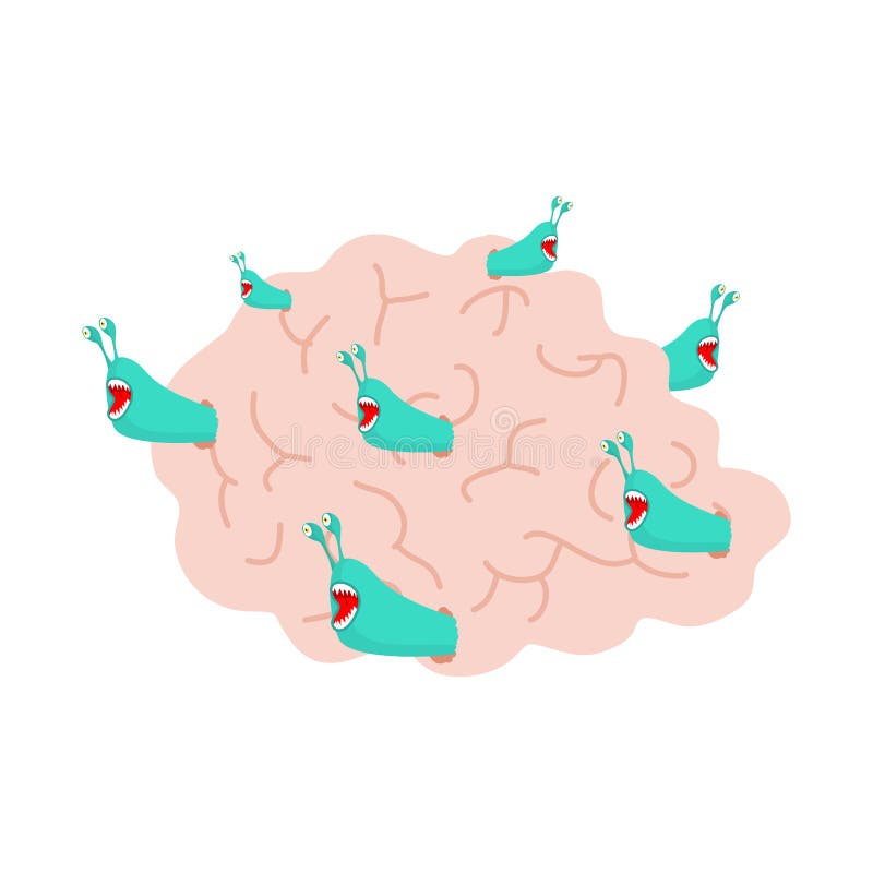 Brain and Worms. Parasites Eat Brains. Many Worm Stock Vector ...
