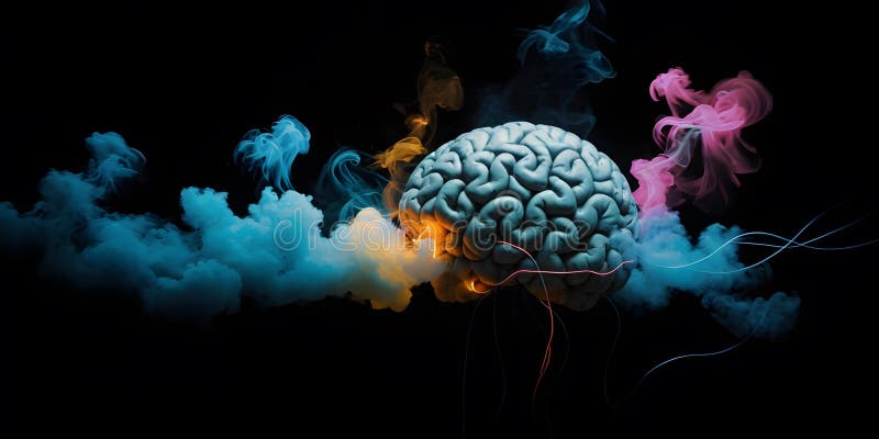 Mystical Brain in Smoky Clouds Stock Image - Image of orange ...