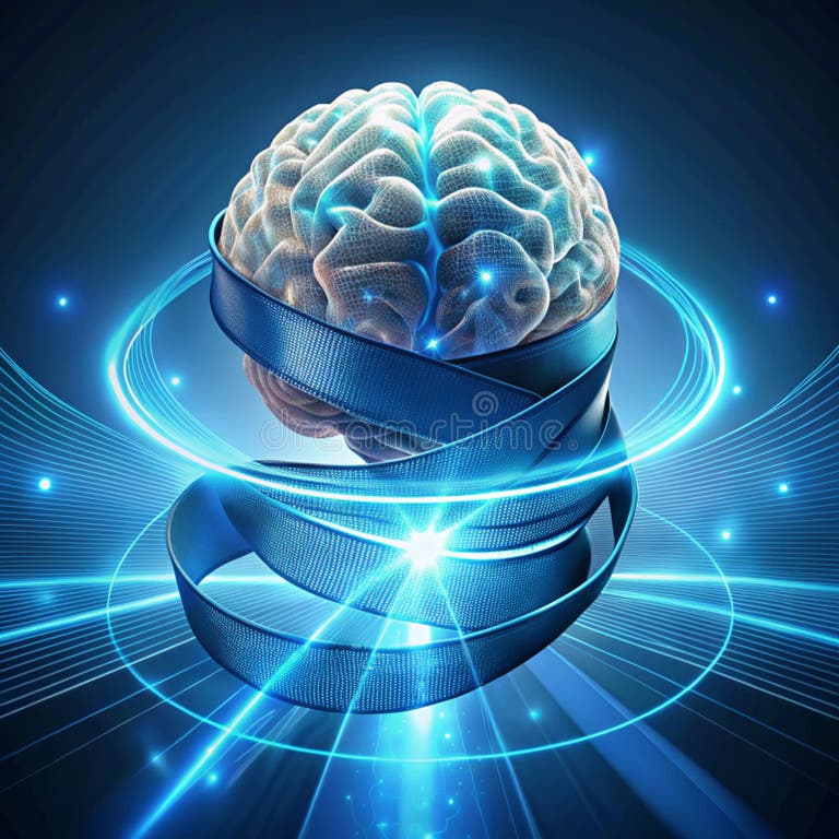Brain Wrapped in a Glowing Data Ribbon Stock Illustration ...