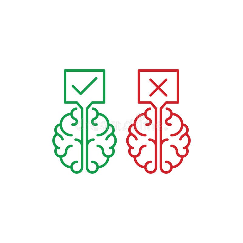 Brain with Yes or No, Deal or No Deal Mind. Vector Outline Icon ...