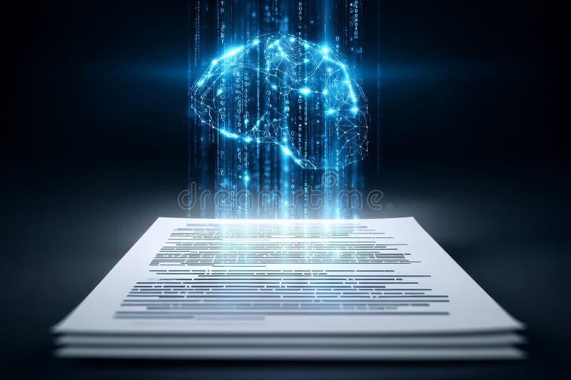 Brainpower Data To Document Abstract of a Brain Transferring Data into ...