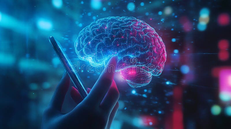 Brainpower: Hand Holding Phone, Neural Network Connection, Digital Mind ...