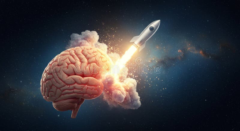 Brainpower Launch Innovation and Progress a Human Brain Launching a ...