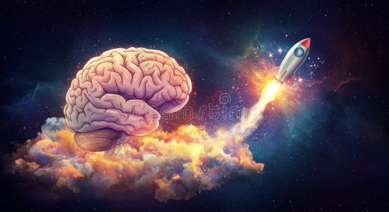 Brainpower Rocket Launch a Brilliant Idea Takes Flight a Human Brain ...