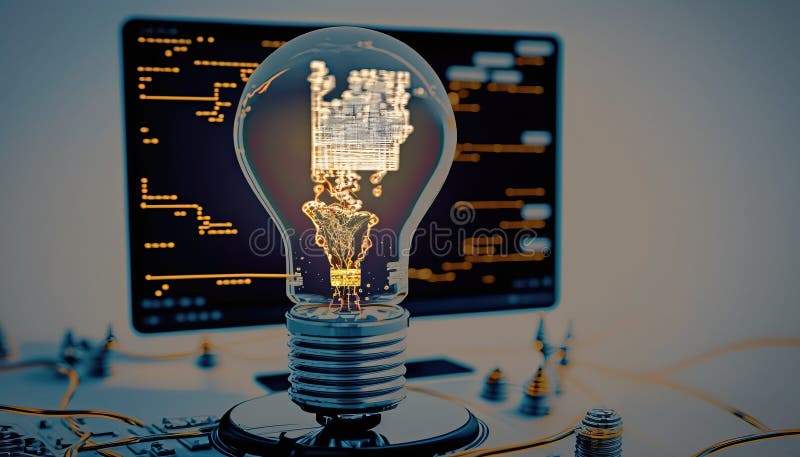 Brains Inside Light Bulb. Artificial Intelligence Digital Concept ...