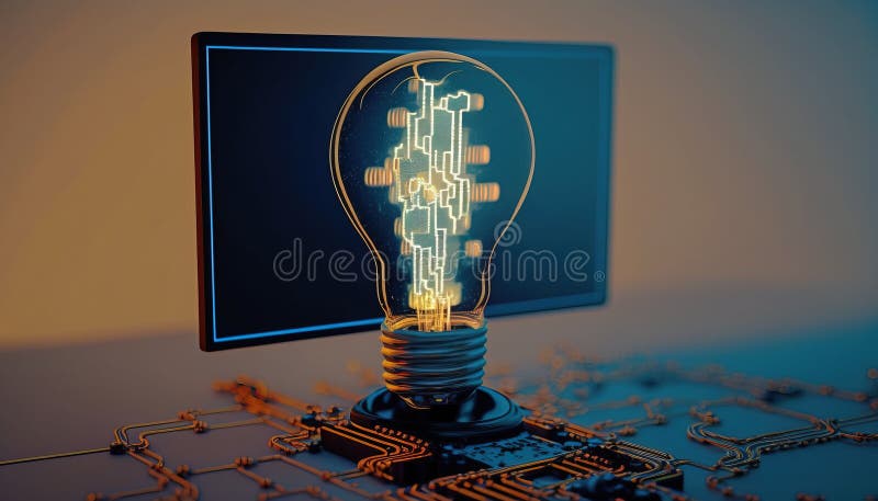Brains Inside Light Bulb. Artificial Intelligence Digital Concept ...