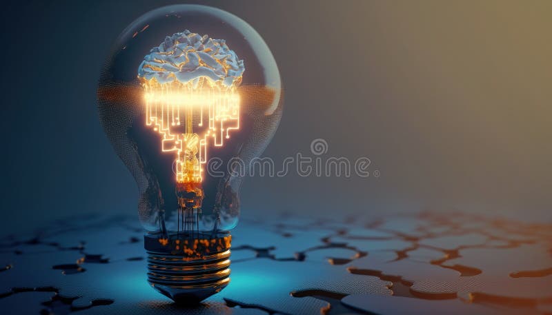 Brains Inside Light Bulb. Artificial Intelligence Digital Concept ...
