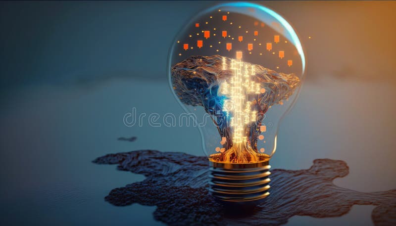 Brains Inside Light Bulb. Artificial Intelligence Digital Concept ...