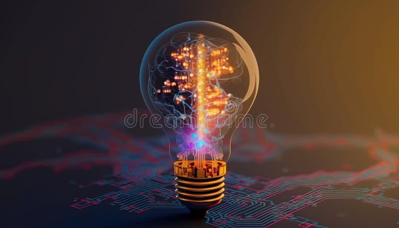 Brains Inside Light Bulb. Artificial Intelligence Digital Concept ...
