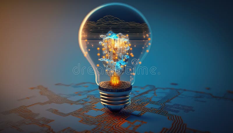 Brains Inside Light Bulb. Artificial Intelligence Digital Concept ...