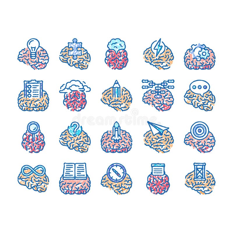 Brainstorm Business Team Think Icons Hand Drawn Stock Vector ...