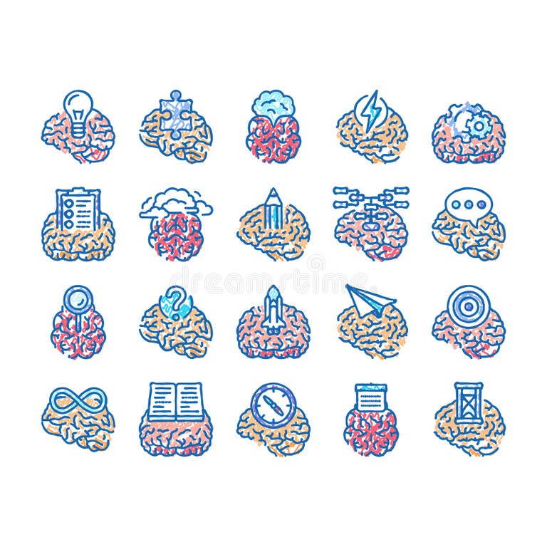 Brainstorm Business Team Think Icons Hand Drawn Stock Illustration ...