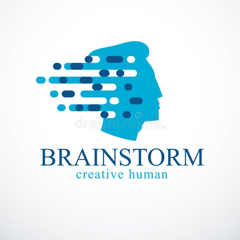 Brainstorm Concept Vector Logo or Icon, Human Brain and Lightning Bolt ...