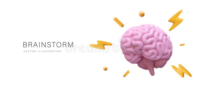 Brainstorm Concept. Lightning Bolts Fly Out of Pink Realistic Brain ...