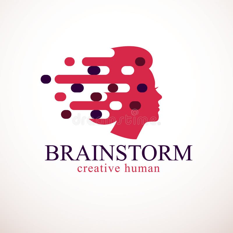 Brainstorm Concept Vector Logo or Icon, Human Brain and Lightning Bolt ...
