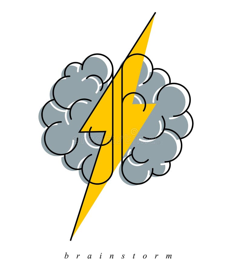 Brainstorm Concept Vector Logo or Icon, Human Brain and Lightning Bolt ...
