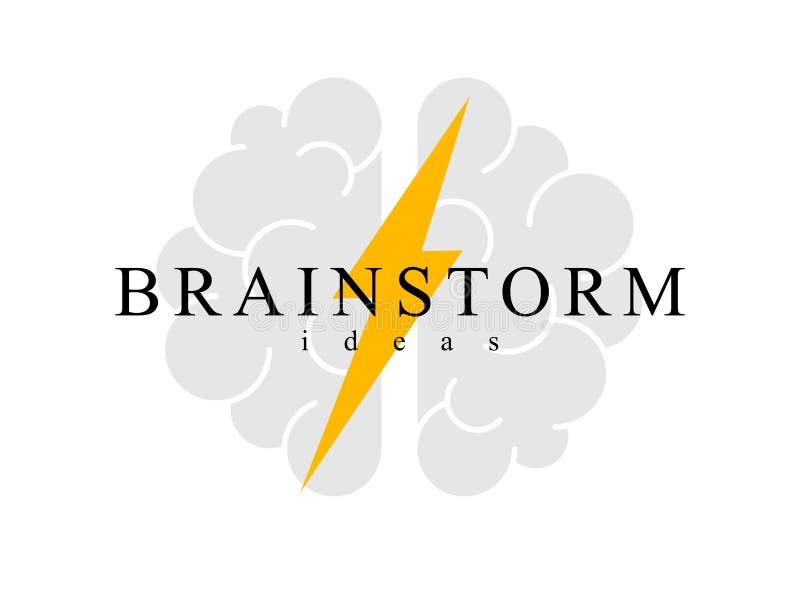 Brainstorm Concept Vector Logo or Icon, Human Brain and Lightning Bolt ...
