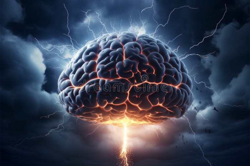 Brainstorm Depicted with Brain in Stormy Clouds and Lightning Stock ... Brainstorm Depicted with Brain in Stormy Clouds and Lightning Stock ...
