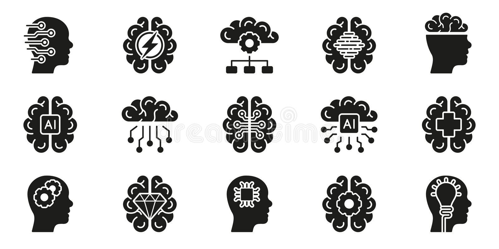 Brainstorm Symbol Collection on White Background. Human Brain Line and ...