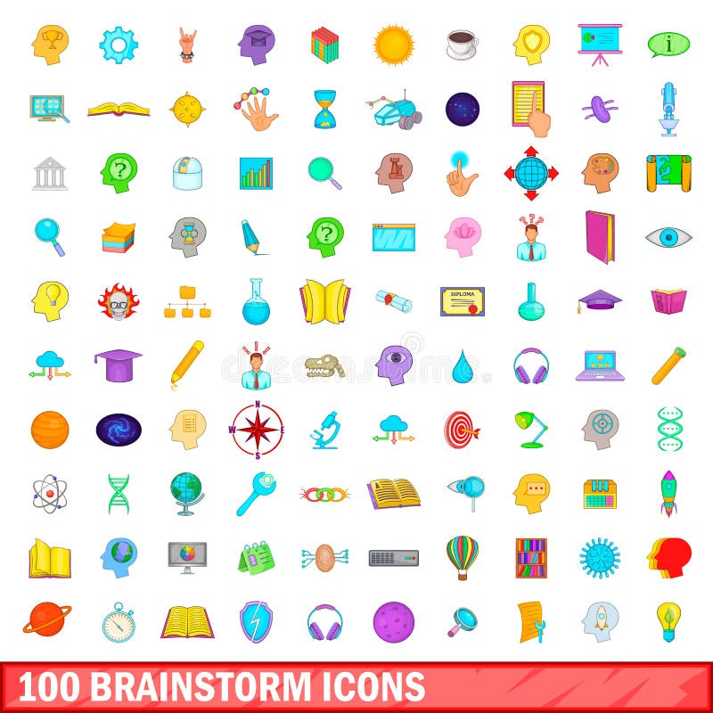100 Brainstorm Icons Set, Cartoon Style Stock Vector - Illustration of ...