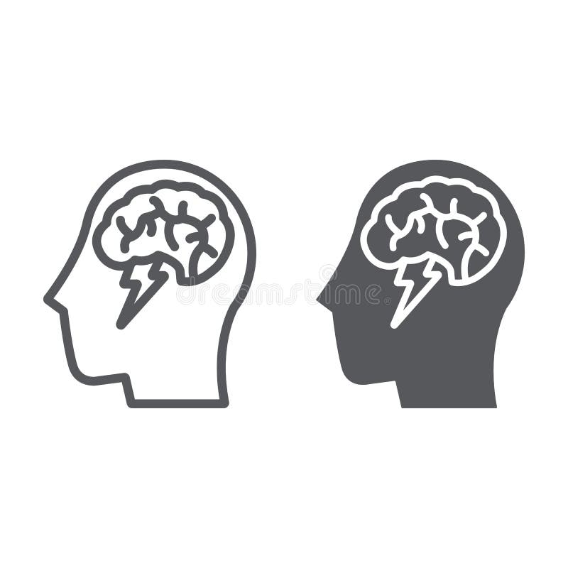 Brainstorm Line and Glyph Icon, Creative and Idea, Brain and Thunder ...
