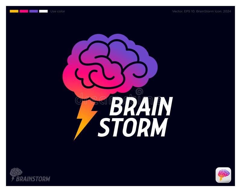 Brainstorm Logo. Brainstorming Emblem. Cloud Like a Brain and Lightning ...