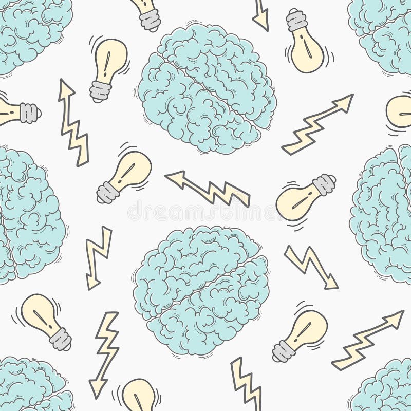 Brainstorm. Seamless Pattern with the Human Brain Stock Vector ...
