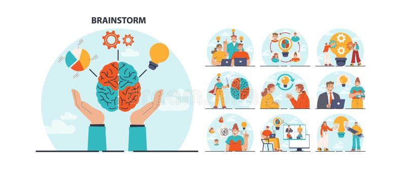 Brainstorm Set. New Idea Generation in Teamwork Discussion Stock ...