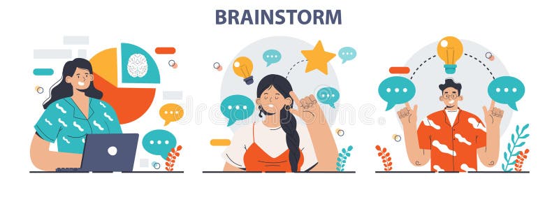 Brainstorm Set. New Idea Generation in a Teamwork Discussion Stock ...