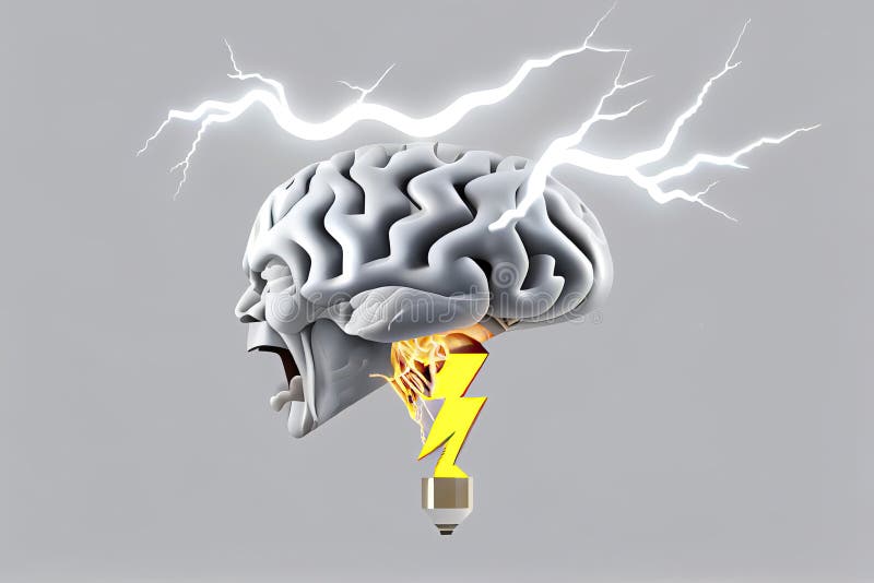 Brainstorming Banner. the Brain Strains, Lightning and Rays Stock ...