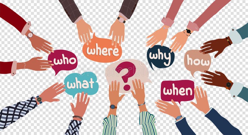 Hands of People with Speech Bubble with Text -Who What Where when Why ...