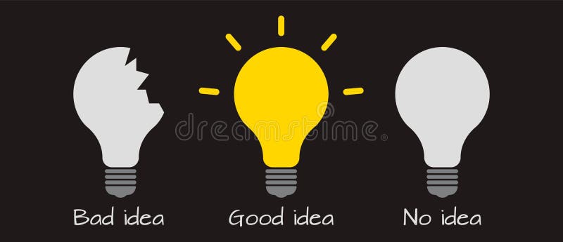 Brainstorming Concept. Bad, Good and No Idea. Whole Light Bulb and ...