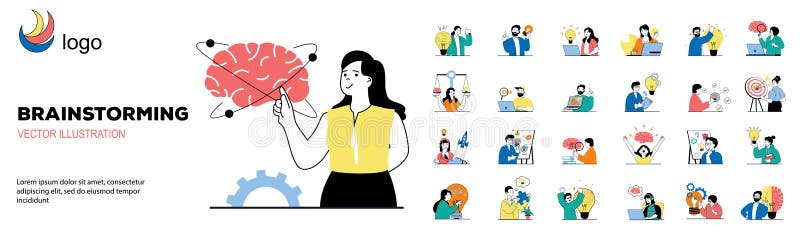 Brainstorming Concept with Character Situations Mega Set. Vector ...