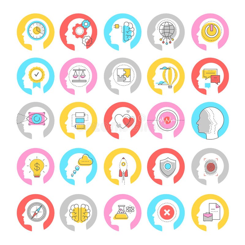 Brainstorming Concept Colorful Linear Vector Icons Set Stock Vector ...
