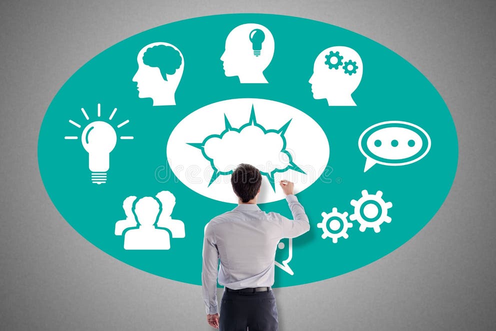 Brainstorming Concept Drawn by a Man Stock Image - Image of grey, draw ...