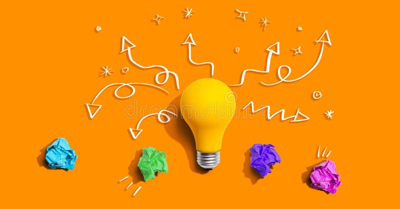 Brainstorming Concept with a Idea Light Bulb and Crumpled Paper Stock ...