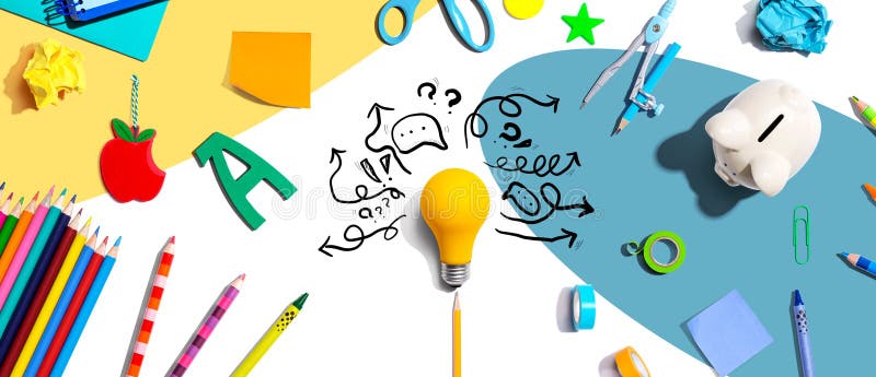 Brainstorming Concept with a Light Bulb and School Supplies Stock Image ...